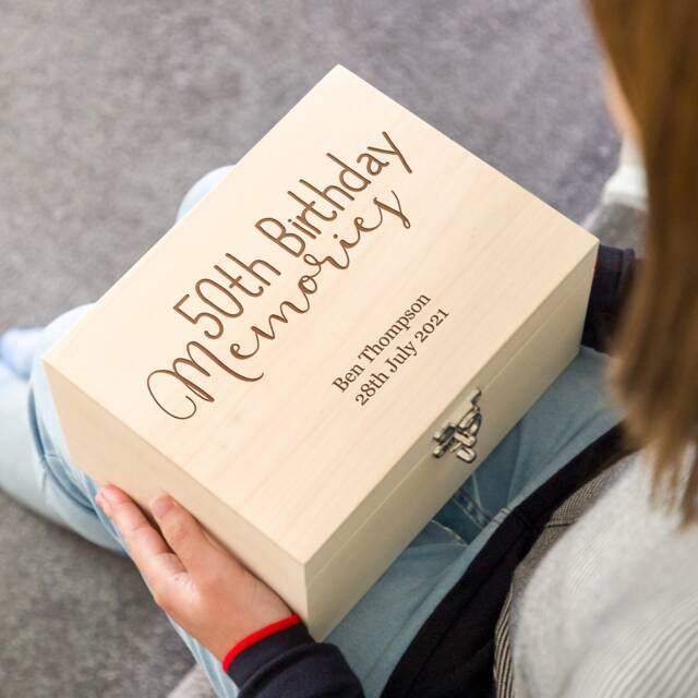 50Th Birthday Gift Keepsake Box - Memories Wooden Memory Milestone For ...