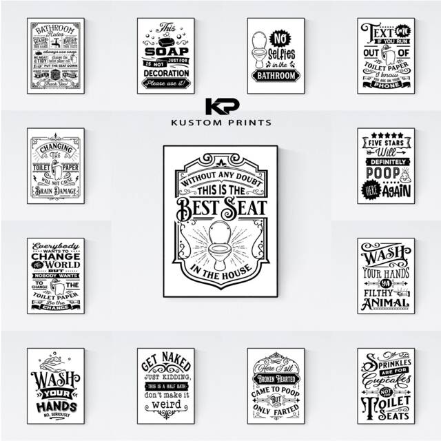 Bathroom Prints Unframed Home Decor Poster Typography Picture Wall Art Funny Minimalist Word ...