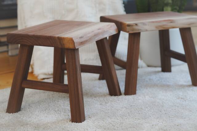 Live Edge Stool, Rustic Stool, Walnut/Maple Solid Wood 4 Leg Minimalist ...