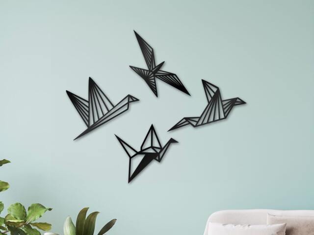 Geometric Birds Quad Wood Decor, Set Of 4 Piece, Polygon Set, Wall ...