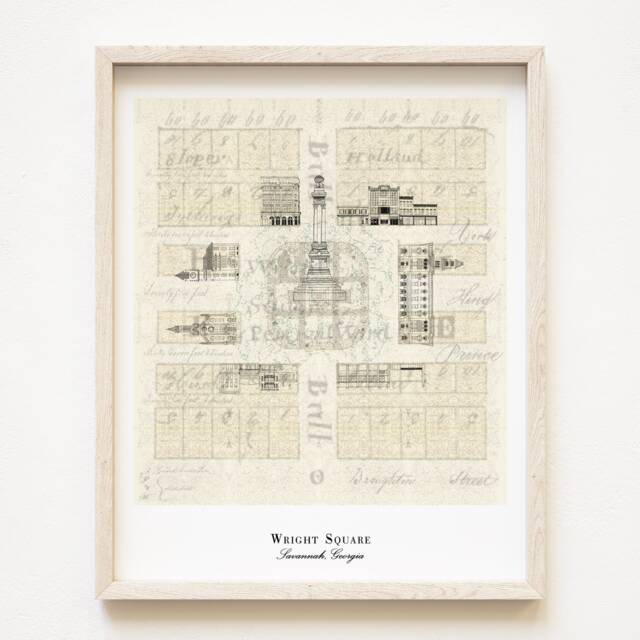 Wright Square Savannah Map No. 4 - Art Print Historic City Architecture ...