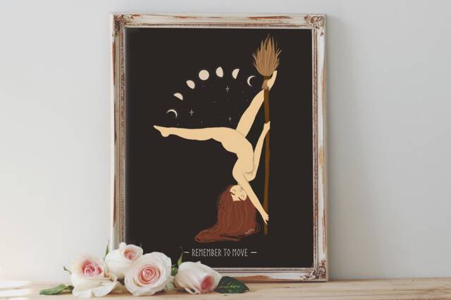 Art Print - Witch & Broom Pole Dance Moon Goddess Remember To Move ...