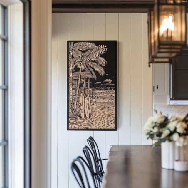 Surf Shack Engraved Birch Wood Panel - Block Print Inspired Beach Lover ...