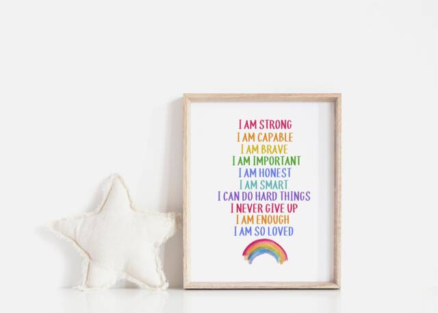 Positive Affirmations Print, Affirmations Wall Art For Kids, Rainbow by ...