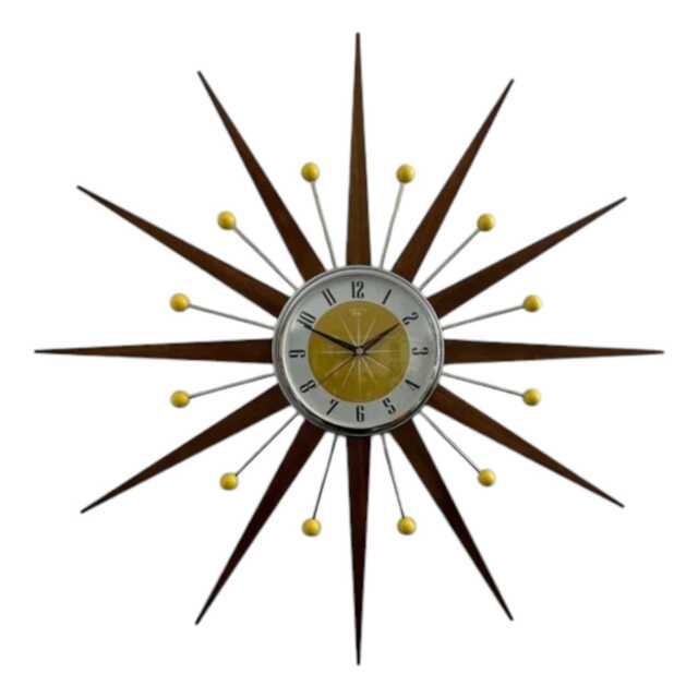 Mid Century Modern Style Starburst Clock By Royale Silent Solid Teak ...