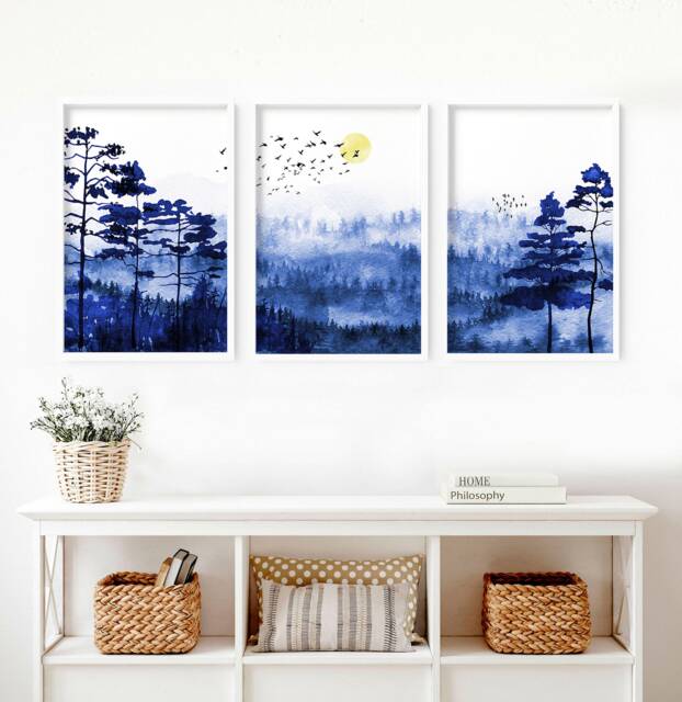 Calming Watercolor Painting Print - Set Of 3 Minimalist Wall Prints Zen ...