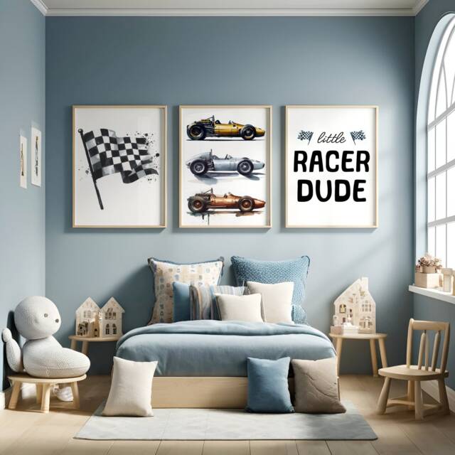 Race Car Nursery Decor - Set Of 3 Posters - Little Racer Dude Racing ...