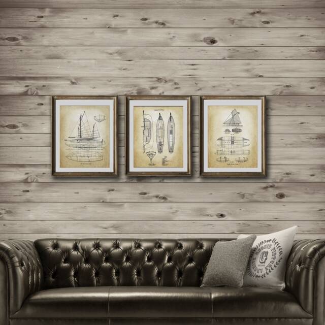 Sailing Yacht Blueprints Nautical Decor Set Of 3 Unframed Art Prints ...
