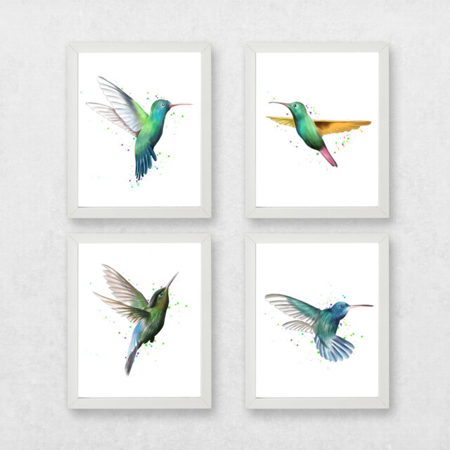 Set Of Hummingbirds , Hummingbird Prints, Poster Watercolour Set, Set 4 ...