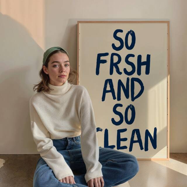 So Fresh & So Clean Quote Poster, Uplifting Art Print, Light Blue ...