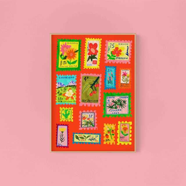 Vintage Stamps Colourful Art Print - Collector Junk Journal Travel ...