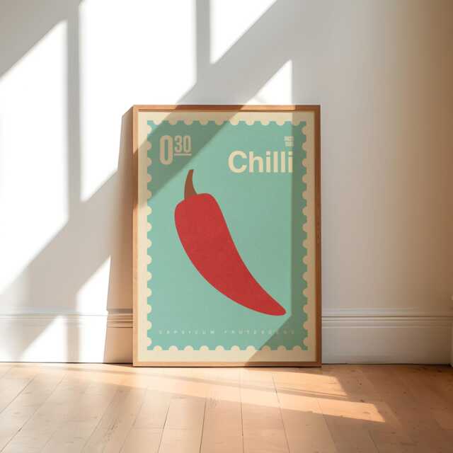 Chilli Food Print - Fruit Art Stamp Graphic Text Unframed Kitchen Wall ...