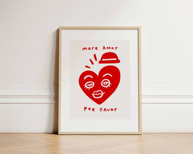 More Amor Por Favor Print, Quirky Wall Art, Living Room Poster, Red ...