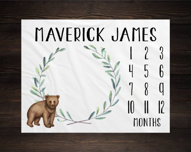 Woodland Milestone Blanket Monthly Growth Tracker Soft Fleece Bear Baby ...