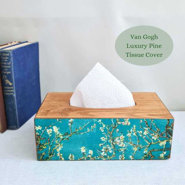Van Gogh Almond Blossom Tissue Box, Turquoise Floral Luxury Pine Cover ...