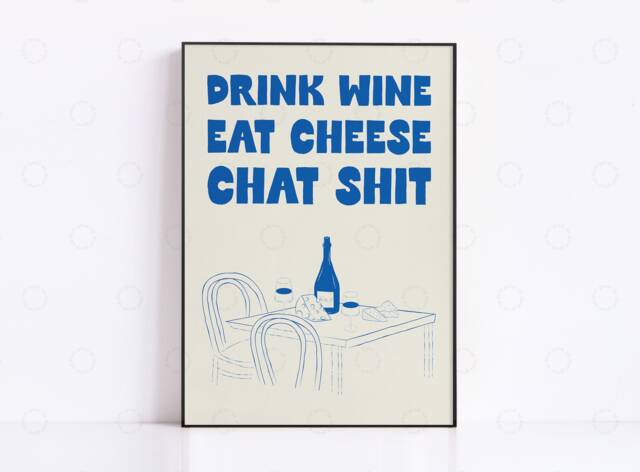 Wine & Cheese Retro Print Mid Century Modern Kitchen Art by Etsy ...