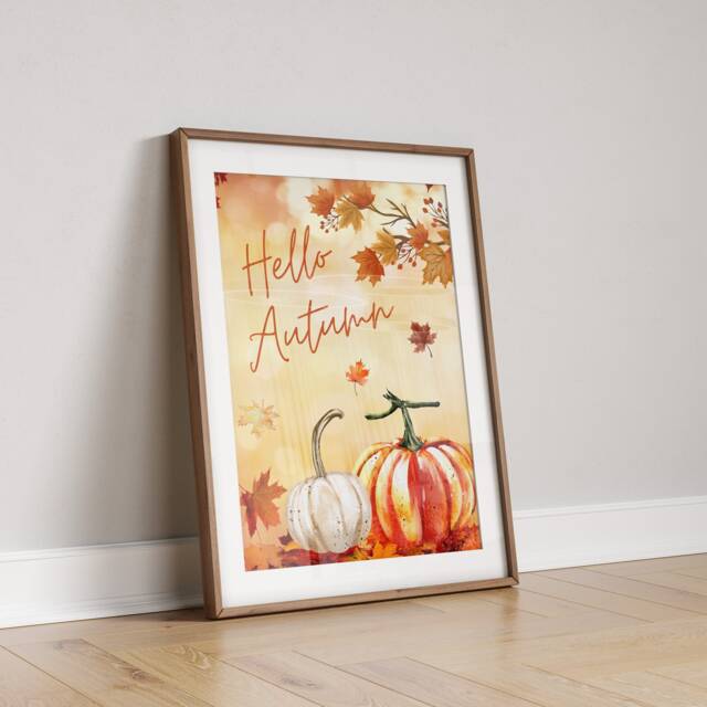 Autumn Pumpkin Poster, Hello Print, Deer Watercolour, Autumnal Decor ...