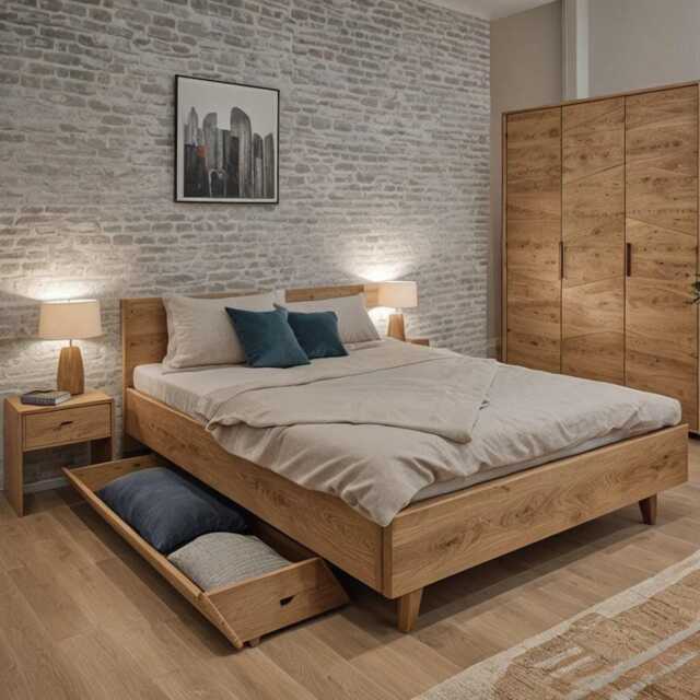 Solid Oak Wood Bed Frame With Pull Out Drawer, 100% Custom Bedframe ...