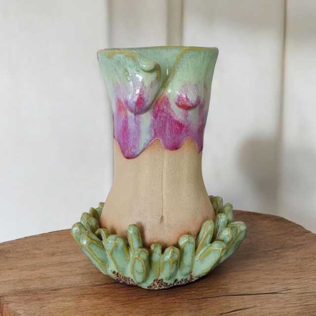 Handsculpted Female Formed Decorative Vase With Crystals, Stoneware ...