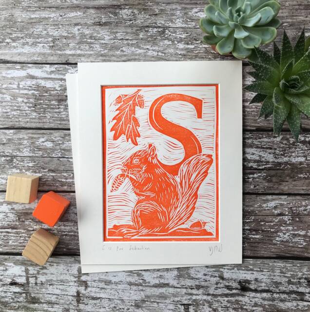 Personalised Initial Print Letter S - Hand Printed Linocut Animal ...