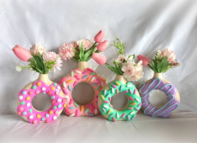 Donut Vase/ Doughnut Cute Decor/ Colorful Home Sprinkles Icing Frosting ...