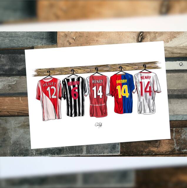 Thierry Henry Themed Career Dressing Room Kit Print Hand Illustrated ...