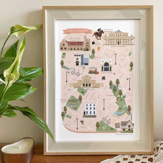 Cheltenham Map, Illustrated Map Of Cheltenham, Print, Art, Poster ...