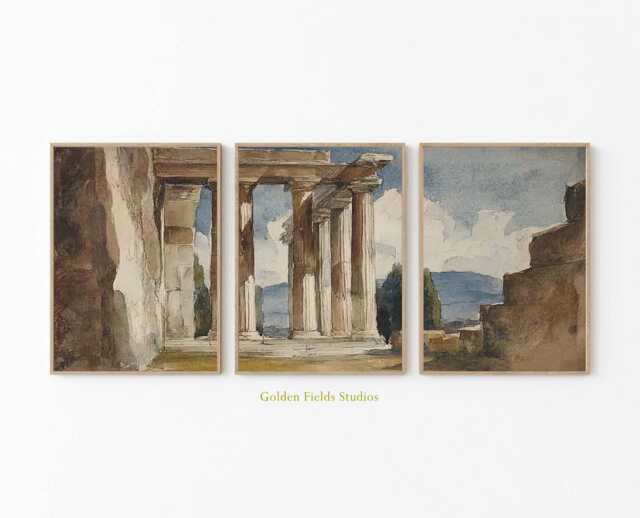 Greek Temple Prints Set Of 3 Vintage Architecture Wall Art by Etsy ...