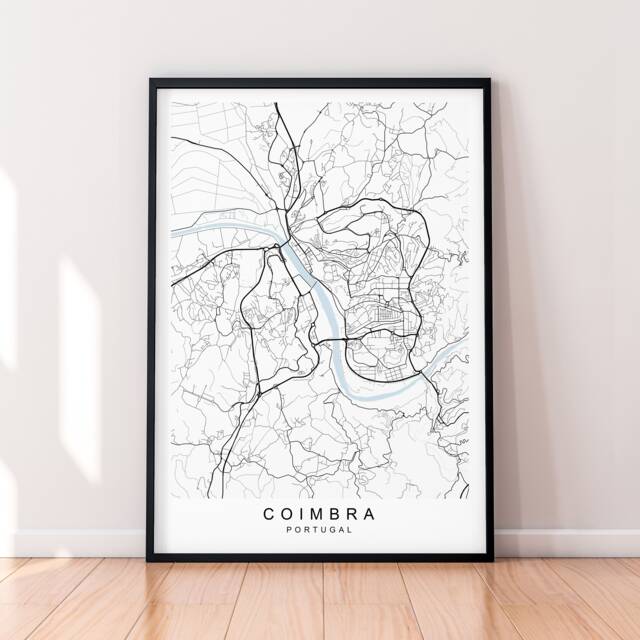 Coimbra City Map Portugal Print Minimalist Town Poster Wall Decor by ...