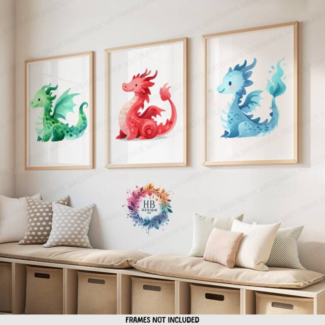 Dragon Nursery Decor - Set Of 3 Prints - Boys & Girls Bedroom Artwork ...
