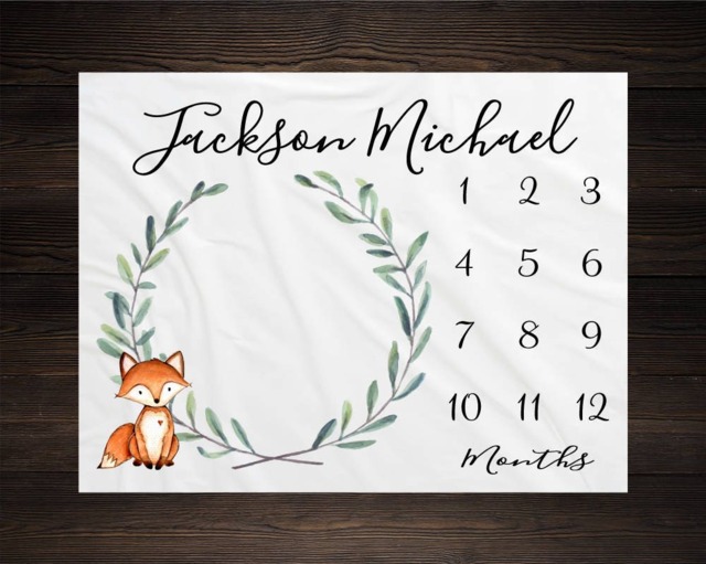 Woodland Milestone Blanket Monthly Growth Tracker Soft Fleece Fox Baby ...