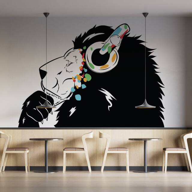 Lion in Headphones Stickers - Inspired By Banksy Graffiti Wall Decal ...