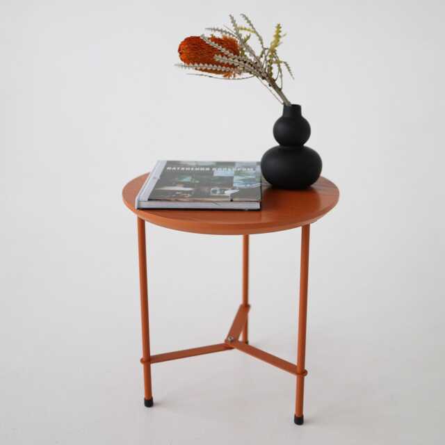 Orange Small Coffee Table, Round Bright Boho Side Modern Accent ...