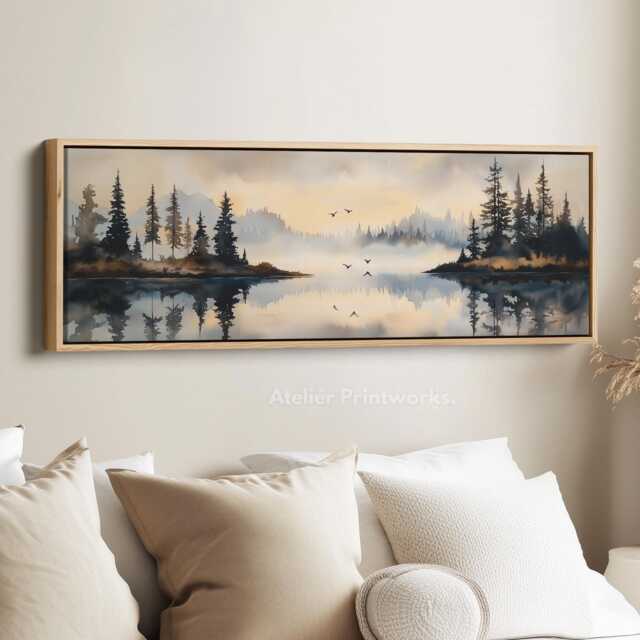 Watercolour Landscape Long Narrow Horizontal Wall Art, Large Canvas ...