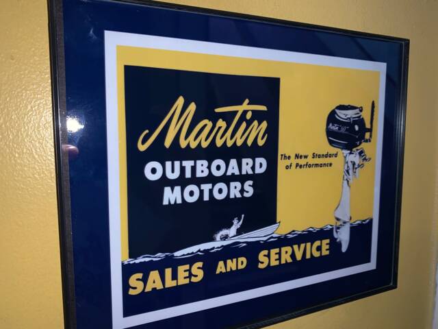 Martin Outboard Boat Motor Fishing Service Garage Framed Advertising ...