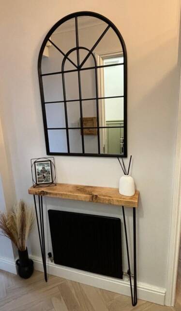Narrow Omni Rustic Console Table With Black 3 Pin Hairpin Legs ...