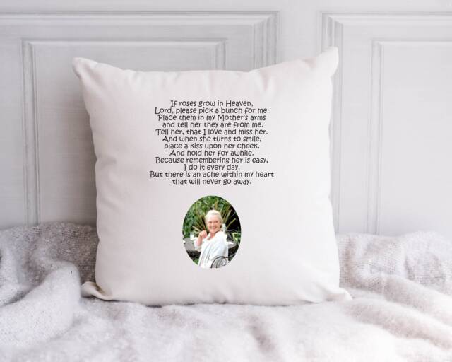 Personalised Photo Memorial Cushion Keepsake, If Roses Grow in Heaven ...