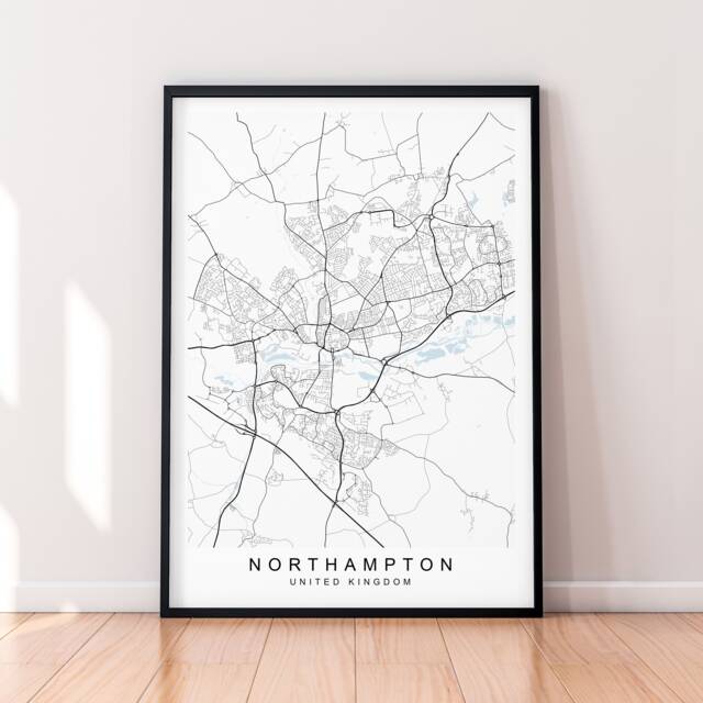 Northampton City England Map Print Poster Minimalist Home Decor UK Wall ...