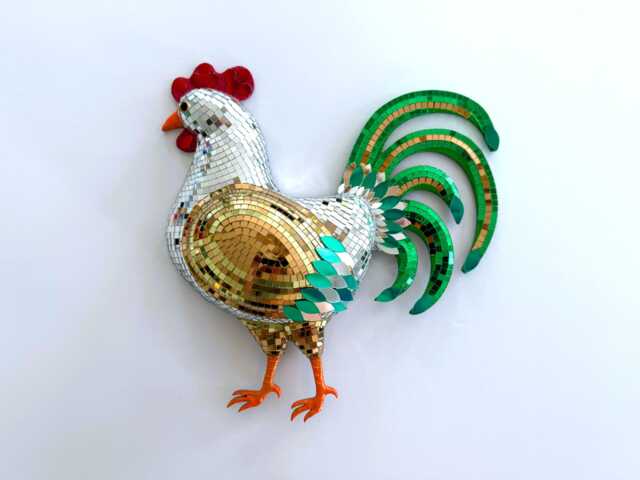 Disco Rooster - Funky Chicken Kitchen Decor Maximalist Mirror Wall Art ...