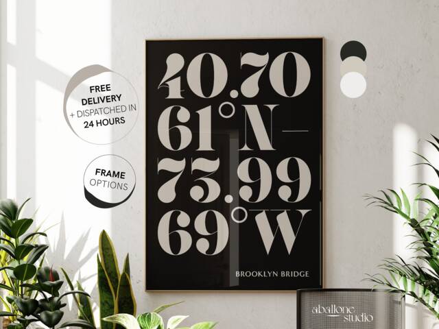 Personalised Coordinates Print, Custom Minimal Engagement Wedding Gift ...