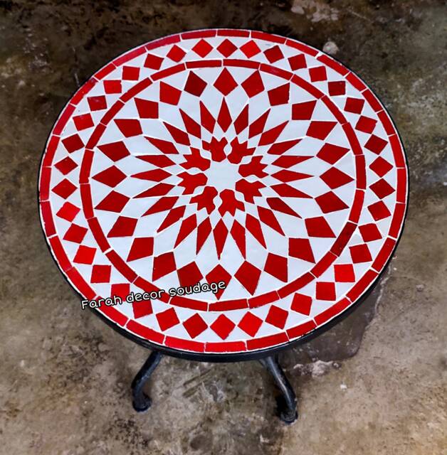 Round Handmade Outdoor Coffee Table - Complicated Mosaic Pattern Multi ...