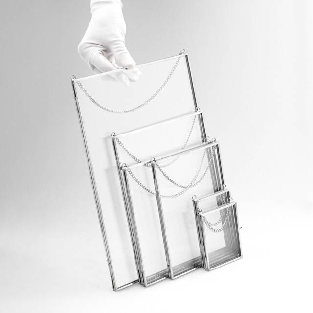 6 Pc Floating Glass Frame Silver Wall Hanging Photo Picture Double ...