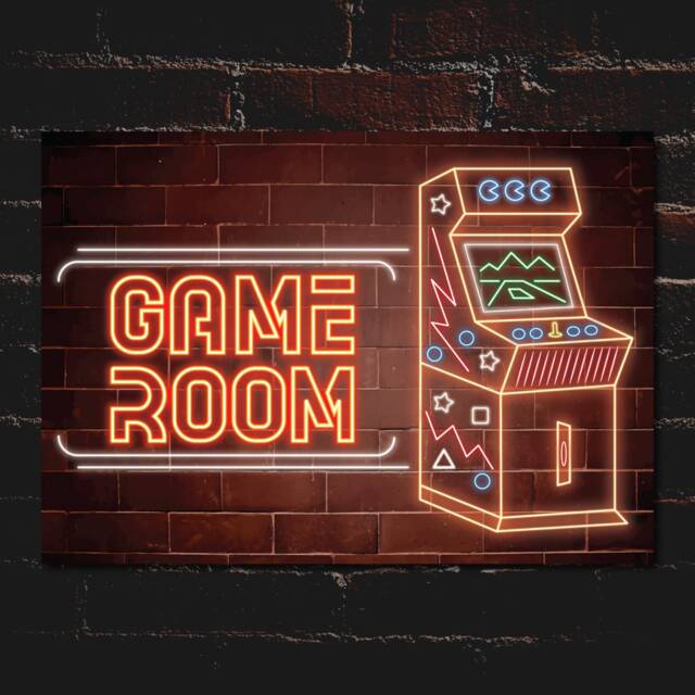 Game Room Neon Effect Sign Logo Retro Games Wall Art Decor Metal Plaque ...