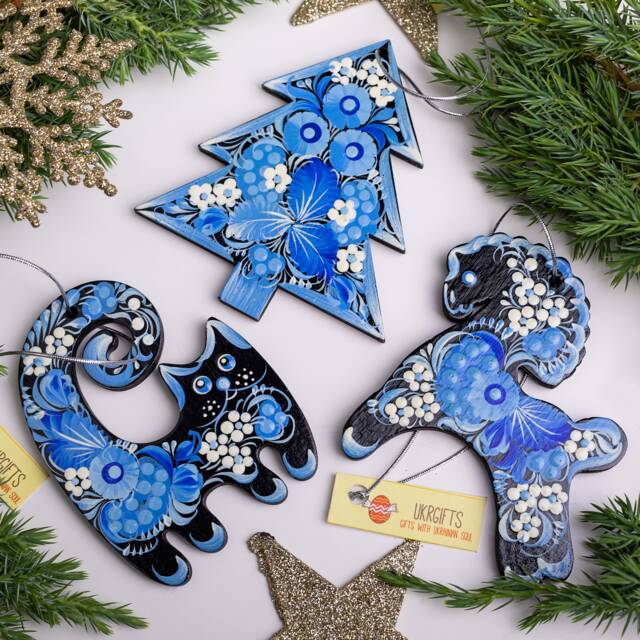 Handmade Wooden Christmas Ornaments Horse, Cat, Tree Decorations Hand ...