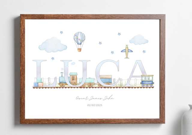 New Baby Name Print, Personalised Gift, Birth Details, Nursery Wall Art ...