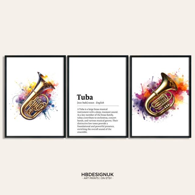 Tuba Watercolour Art Print - Set Of 3 Music Artwork - Watercolor Poster ...