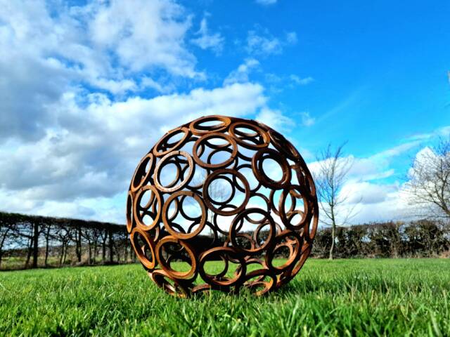 Metal Garden Ball Globe Sculpture Rusted Art Rusty Outdoor Ornaments by ...