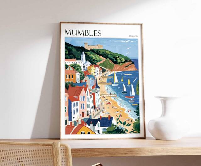 Mumbles Poster, Wales Travel Coastal Wall Art, UK Decor, Welsh Home ...