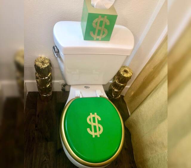 Money Sign Hand Painted Toilet Seat Set - Money - Bathroom Vanity ...
