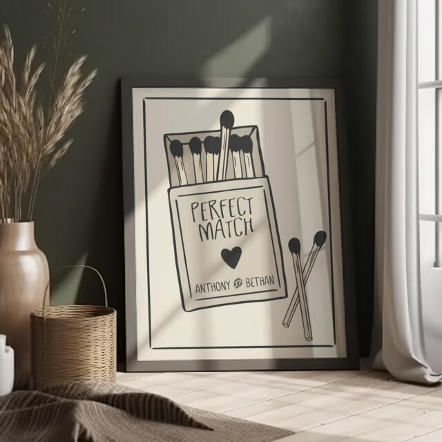 Personalised Matchbox Print - Perfect Match Poster Couples Anniversary ...